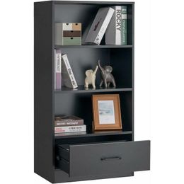 GOPLUS 4 Ebenen Bücherschrank schwarz, Bücherregal mit Schublade, Hochschrank Holz, 60 x 38 x 120 cm