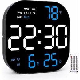Yuit - Große digitale Wanduhr, 10,55-Zoll-LED-Display, automatischer Helligkeitsdimmer, große Uhr mit Fernbedienung, quadratischer Wecker für
