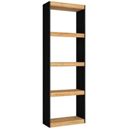 Totem Bücherregal mit 5 Ebenen - Leiterregal - Standregal - für Wohnzimmer - Esszimmer - Homeoffice - Moderner Stil - Farbe Schwarz/Eiche 181 x 60 x