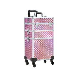 Yaheetech 3-in-1 Kosmetikkoffer, Abschließbarer Schminkkoffer, Make-up Koffer für Reisen, Großer Trolley Multikoffer, Friseurkoffer mit Universalrollen,