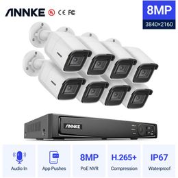 SANNCE Annke 8CH 4K Ultra hd 8CH 4K H.265+ PoE-Netzwerk Video-Sicherheitssystem + Überwachungs-NVR mit 8MP Bullet POE-Kameras Audioaufnahme - ohne Festplatte