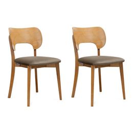 Esszimmerstühle lyco 2 St Gestell aus Massivholz, Beige, Stoff/Holz, Scandinavian, 47x80,5x45 cm - Konsimo