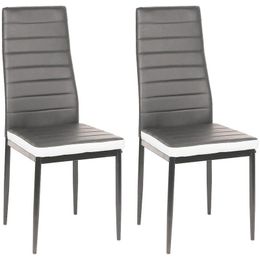 Haloyo - 2er-Set Esszimmerstühle, PU-Küchenstuhl, Metallgestell, moderner Stuhl für Esszimmer, Wohnzimmer, Küche, Grau und Weiß