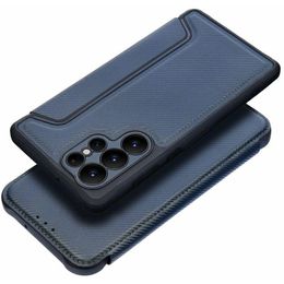 Handy Tasche Razor Buchtasche Hülle Magnet Carbon-Cover Kameraschutz kompatibel mit iPhone 14 Pro Blau - Schwarz