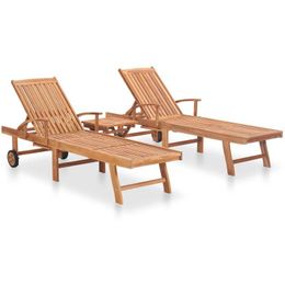 Sonnenliegen 2 Stk. Gartenliege mit Tisch Massivholz Teak vidaXL