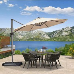 300 cm Sonnenschirm groß Ampelschirm Rund 360-Grad drehbar mit Fußpedal und Kreuzsockel für Terrasse, Balkon Sonnenschutz, Beige - Purple Leaf