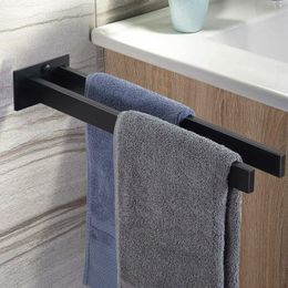 MINKUROW Quadratischer Handtuchhalter aus Edelstahl mit zwei Armen, Wandmontierter Handtuchhalter für Bad und Küche, mattschwarz, 39 cm