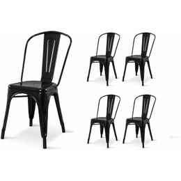Kosmi - 4er-Set Black Black Shiny Black Metal Industrial Style factory Stühle mit glänzendem Finish