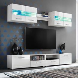 5-tlg. TV-Wohnwand-Set mit LED-Leuchten Hochglanz-Weiß Vidaxl Weiß