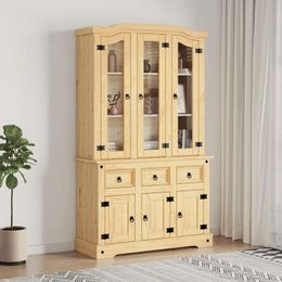 Highboard,Kommode,Sideboard,Vitrine Corona Honigbraun 112x43x196 cm Massivholz Kiefer VMEC881646 MAISONCHIC