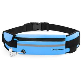 Wozinsky Neopren Laufgürtel Bauchtasche mit Reflektor, zwei Taschen ideal für Outdoor-Aktivitäten Blau