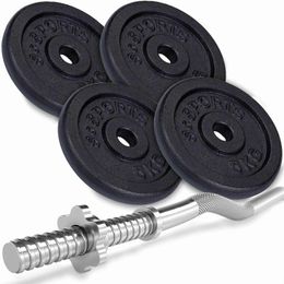 ScSPORTS® Hantelset - 27kg, Curlstange, mit Gewinde, Stahl, 4 x 5 kg Hantelscheiben, Gusseisen, Schwarz - Curl Hantelstange Set, Curlset, SZ Stange