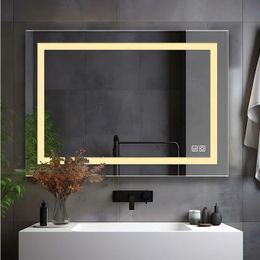 Led Badspiegel mit Beleuchtung 60 80 90 cm Bad Spiegel Groß badezimmerspiegel mit Touch Dimmbar Warmweiß/Kaltweiß Licht Antibeschlag Wandspiegel, 80