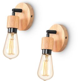 Wottes - Industrielle Retro Wandleuchte Innen Metall Holz Wandlampen für Wohnzimmer Schlafzimmer Küche Schwarz 2 Stücke