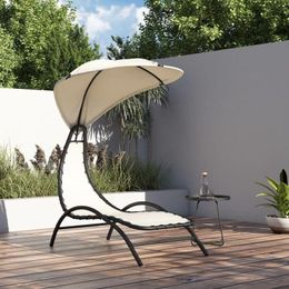 Sonnenliege,Liegestuhl mit Dach Creme 167x80x195 cm Stoff und Stahl vidaXL