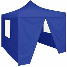 Bonnevie - Profi-Partyzelt Gartenzelt Faltbar mit 4 Seitenwänden 2×2m Stahl Blau vidaXL