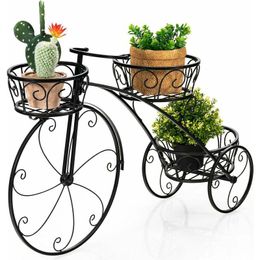 GIANTEX Blumenstaender Metall, Pflanzenregal Fahrrad Form, Pflanzenständer mit 3 Koerben, Blumenregal mit 3 Ebenen, Blumentopf Staender für Garten