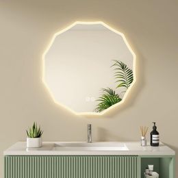 S'afielina - Runder Badspiegel led Badezimmerspiegel mit Beleuchtung Wandspiegel mit TouchSchalter und Beschlagfrei Taste Neutralweißes Licht Dimmbar