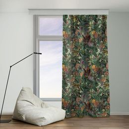 MICASIA Vorhänge - Dschungel Blätter und Blüten in Orange und Grün Größe HxB: 125cm x 130 cm (1 Vorhang)