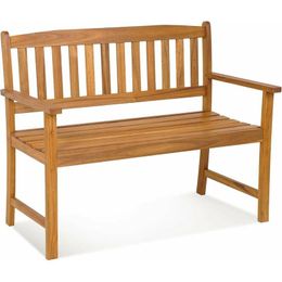 2 Sitzer Gartenbank, Sitzbank mit Rücklehne, Armlehne, Balkonbank Holz, Holzbank für Garten & Balkon & Terrasse (110 × 56,5 × 86cm (l × b × h))