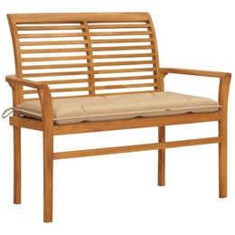 Gartenbank Ruhebank mit Beige Auflage 112 cm Massivholz Teak vidaXL