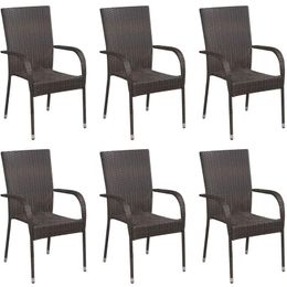 MAISONCHIC Stapelbare 6 Stk.Gartenstühle Relax-Sessel,Gartenmöbel Poly Rattan Braun -22908