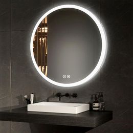 EMKE Badspiegel mit Beleuchtung Badezimmerspiegel Wandspiegel, Stil 1, ф80cm, Runder Spiegel mit Touch, 3 Lichtfarben Dimmbar, Beschlagfrei