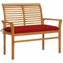 Gartenbank Ruhebank mit Roter Auflage 112 cm Massivholz Teak vidaXL