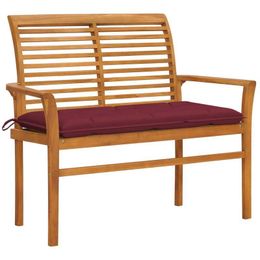 Gartenbank mit Weinroter Auflage 112 cm Massivholz Teak Vidaxl Rot