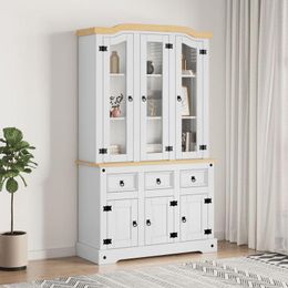 Highboard，Kommode，Sideboard，Vitrine Corona Weiß 112x43x196 cm Massivholz Kiefer VMEC292645 MAISONCHIC