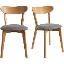 Miliboo - Stühle im Eichen-Vintage und Sitzfläche aus grauem Chiné (2er-Set) dove - Grau