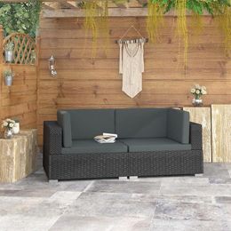 MAISONCHIC 2er Set Ecksofas mit Auflagen Loungesofas Couches Modernes Poly Rattan Schwarz DE34718