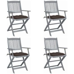 MAISONCHIC - Klappbare 4 Stk.Gartenstühle Relax-Sessel,Gartenmöbel mit Kissen Massivholz Akazie -72404 - Grau