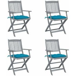 MAISONCHIC - Klappbare 4 Stk.Gartenstühle Relax-Sessel,Gartenmöbel mit Kissen Massivholz Akazie -42907 - Blau