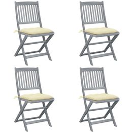 MAISONCHIC - Klappbare 4 Stk.Gartenstühle Relax-Sessel,Gartenmöbel mit Kissen Massivholz Akazie -77681 - Grau