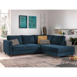 Jake - ecksofa mit schlaffunktion - 5-sitzer - aus samt - rechts - schieferblau