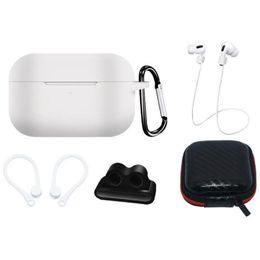 Silikonhüllen-Set für AirPods Pro 2 / AirPods Pro 1 + Hülle / Ohrbügel / Umhängeband / Uhrenarmbandhalter / Karabiner Weiß