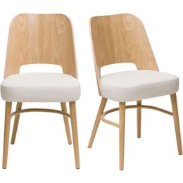 Miliboo - Skandinavische Stühle aus Eichenholz und Stoff mit Bouclé-Wolleffekt in Ecru (2er-Set) edito - Beige