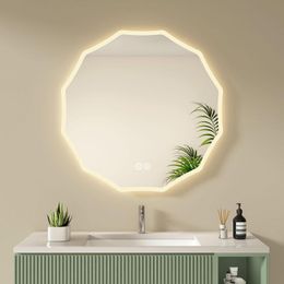 Runder Badspiegel led Badezimmerspiegel mit Beleuchtung Wandspiegel mit TouchSchalter und Beschlagfrei Taste Neutralweißes Licht Dimmbar IP44 Silber
