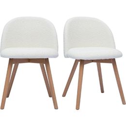 Miliboo - Skandinavische Stühle aus Stoff mit Bouclé-Wolleffekt und hellem Massivholz (2er-Set) celeste - Weiß