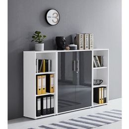Abschließbare Regalwand/Schrankwand, Office Edition Set 2, weiß / anthrazit - Weiß - Bmg Möbel