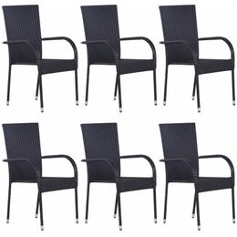 MAISONCHIC Stapelbare 6 Stk.Gartenstühle Relax-Sessel,Gartenmöbel Poly Rattan Schwarz -21265