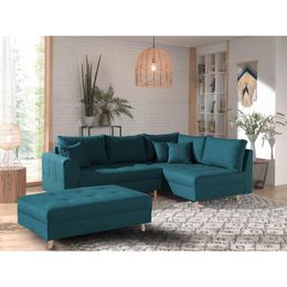 Rune – ecksofa – mit hocker – 4-sitzer – skandinavischer stil – rechts - entenblau