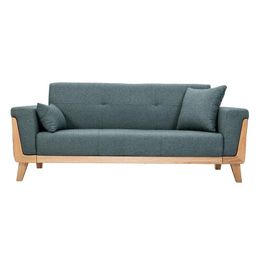 Miliboo Skandinavisches Sofa 3-Sitzer aus graugrünem Stoff und hellem Holz fjord - Blaugrau