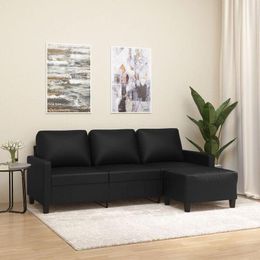 3-Sitzer-Sofa，Sofas gerade mit Hocker Schwarz 180 cm Kunstleder vidaXL