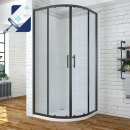 Duschkabine 90x90 cm Viertelkreis Schwarz Rahmen Runddusche Duschwand Glas halbrund Dusche mit Schiebetüren aus 6mm esg Sicherheitsglas mit Nano