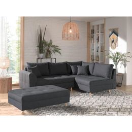 Rune – ecksofa – mit hocker – 4-sitzer – skandinavischer stil – rechts - dunkelgrau