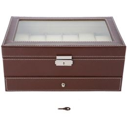 Doppelte Schichten 12 Slots PU-Leder-Uhren-Aufbewahrungskoffer Schmuck-Display-Box-Halter-Organizer - Eosnow