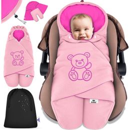 Kidiz Baby Einschlagdecke Winter mit Kapuze +Tasche Babyeinschlagdecke Universal für Babyschale Autositz z.B. für Maxi-Cosi Römer für Buggy Babybett Rosa /