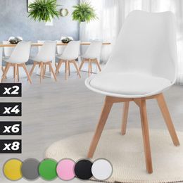 Miadomodo Esszimmerstühle 8er Set - im Skandinavischen Stil, Modern, Gepolstert mit Sitzkissen, aus Kunststoff & Massivholz, Weiß - Moderner Küchenstuhl,